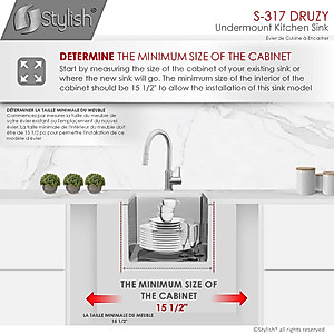 STYLISH 15 inch x 15 inch Stainless Steel Single Bowl Undermount 18 Gauge 10 Millimeters Radius Corners Kitchen Bar Sink with Bottom Grid and Luxury Basket Strainer, S-317G