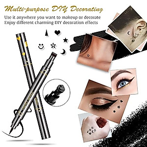 LOKFAR 6 Pcs Double-Side Liquid Eyeliner Stamp Pen Set, Eye Liners for Women Waterproof Eyeliner Pencil Black Eye-liner Stencils Long-Lasting Tattoo Makeup-Triangle,Star,Moon,Heart,Flower,Smiley