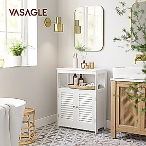 VASAGLE Bathroom Storage Floor Cabinet Free Standing with Double Shutter Door and Adjustable Shelf White