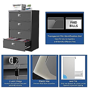 TOPKEY 3 Drawer Lateral File Cabinet with Lock, Metal Filing Storage Vertical Cabinets for Home Office Hanging Letter/Legal/F4/A4, Lockable Metal Horizontal File Cabinet with Card Slot（Black