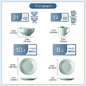 LOVECASA Dinnerware Sets for 4, 16-Piece Green Dishes Set, Porcelain Plates and Bowls Sets with Dinner Plates, Dessert Plates, Bowls and Mugs, Microwave Dishwasher Safe, Light Green