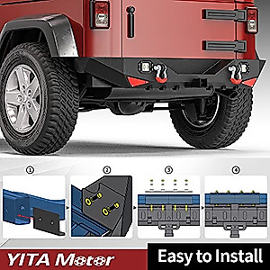 YITAMOTOR Front & Rear Bumper Compatible for Jeep Wrangler 2007-2018 JK & JKU Unlimited (2/4 Doors) w/LED Light & 2 x D-Rings & Winch Plate & Fog Holes & 2" Hitch Receiver