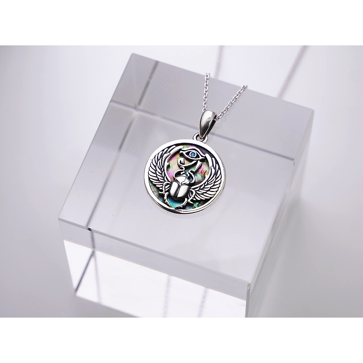 PELOVNY Eye of Horus Necklace Scarab Pendant Sterling Silver Eye of Providence Horus Eye Ancient Egyptian Protection Amulet All-Seeing-Eye Necklace for Women