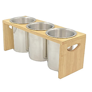 Flatware Caddy Stainless Steel Cutlery Holder with Wood Base