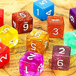 TecUnite 25 Pieces Polyhedral Dice Set 6 Sided Game Dice Set with Black Pouch for Table Games (Colorful)