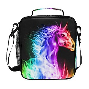 Colorful Fire Dragon Unicorn Lunch Box for Kids Insulated Lunch Bag with Adjustable Shoulder Strap for Girls Boy
