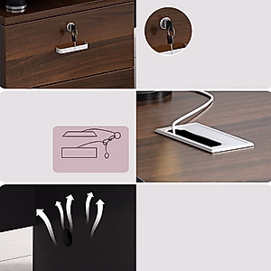 LITFAD Wood Office Computer Desk with Cabinet and Locking Drawer, Cord Management, Modern Executive Desk Simple Writing Desk Home Office Furniture Without Chairs, Brown 47.2" L x 23.6" W x 30.3" H