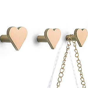 WAYUTO Set of 3 Wall Mounted Brass Coat Hooks with Mounting Hardware Heart Shaped Coat Hooks Single Coat Rack Hooks Clothing Wall Hooks for Home Office Hotel Wall Decoration