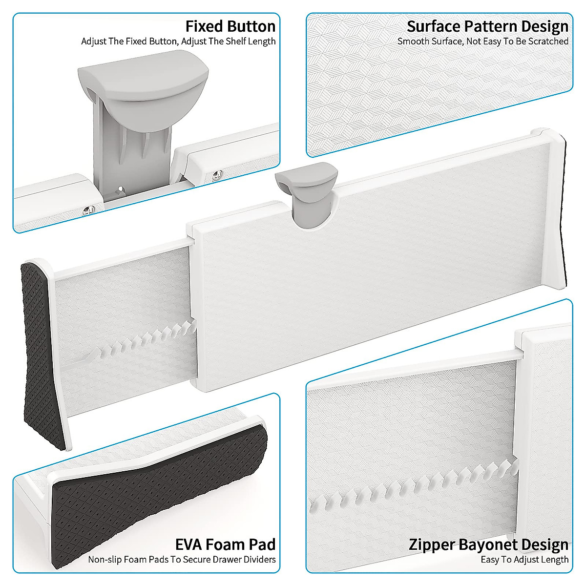 ACDRIME Drawer Dividers Organizer 5 Pack, Expandable Drawer Divider with 8 Inserts, Kitchen Drawer Organizer, for Bedroom, Kitchen & Office Organizer and Storage - Expandable from 11-17", 4" High