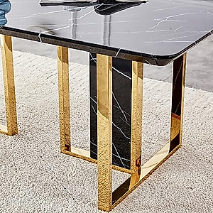 Goderfuu Black Marble Dining Table for 8 People - 71 inch Modern Kitchen Dining Room Table with Gold Base, Faux Marble Dining Table Pedestal Table Dinner Table, Large Marble Table for Dining Room
