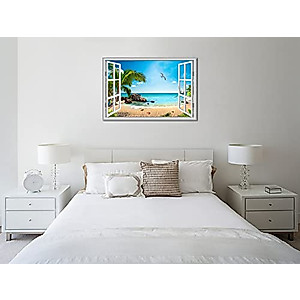 Large Beach Pictures Wall Art Canvas Print Artwork Blue Ocean Palm Tree Seascape Decor Living Room Bedroom Office with Framed 24 x36