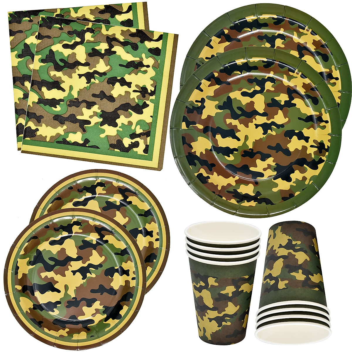 Gift Boutique 122 Pcs Camouflage Party Supplies Set Paper Plate Cup Napkin for Camo Hunting Army Military War Birthday Disposable Dinnerware Serves 24
