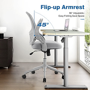 JHK Home Office Desk Chair – Ergonomic Office Chair with Lumbar Support and Flip-up Armrest, Height Adjustable Mesh Computer Chair, Suitable for Office, Study, Conference Room, Grey