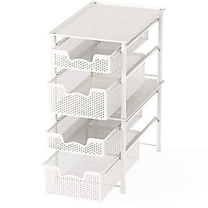Simple Houseware Stackable 2 Tier Sliding Basket Organizer Drawer, White