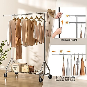 HYSEYY Clothes Rack, Heavy Duty Clothes Rack Load 450 LBS, Standing Clothing Rack with Shelves & Wheels, Garment Racks for Hanging Clothes Adjustable Collapsible Rolling Clothes
