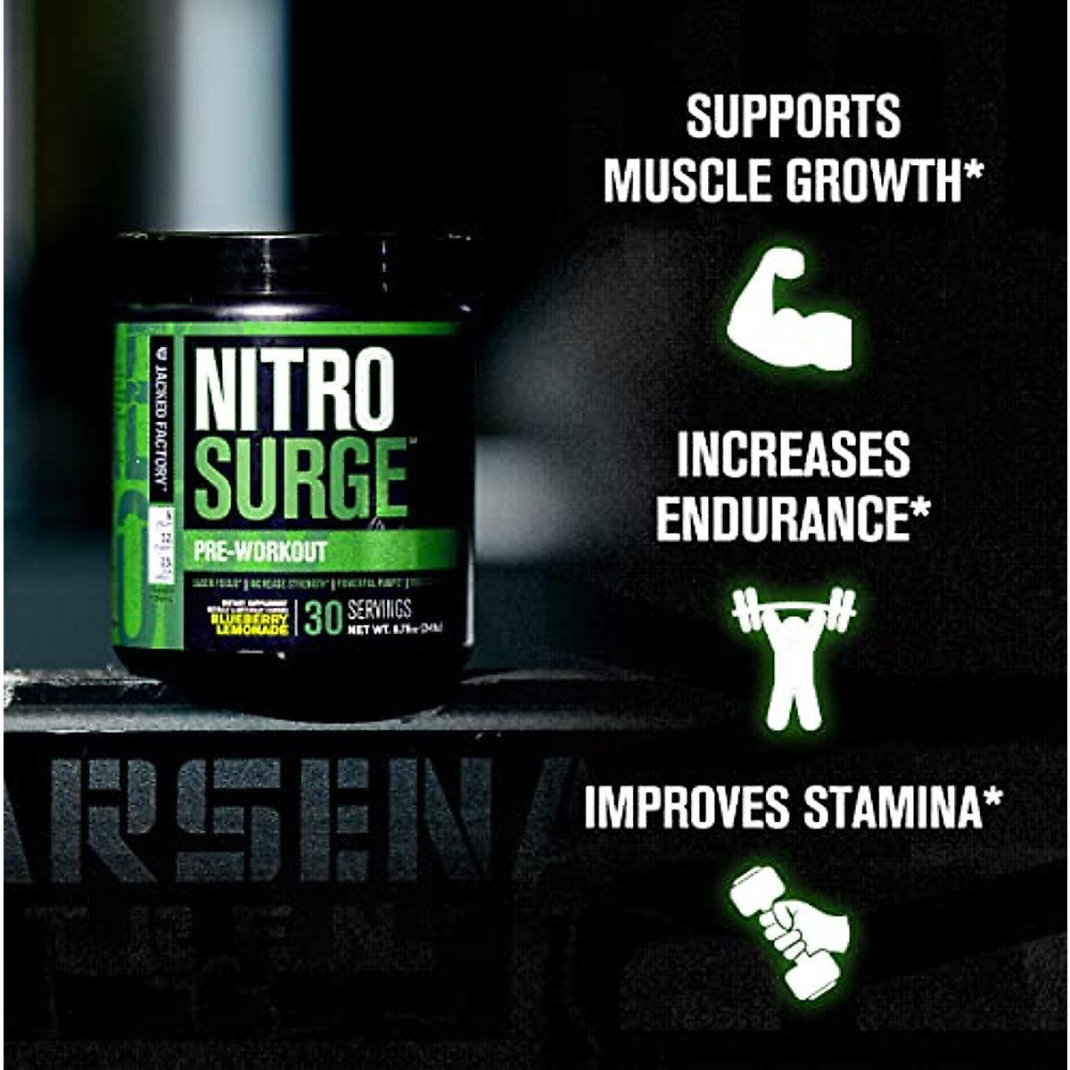 NITROSURGE Pre Workout Supplement - Energy Booster, Instant Strength Gains, Clear Focus, & Intense Pumps - Nitric Oxide Booster & Powerful Preworkout Energy Powder - 30 Servings, Blue Raspberry