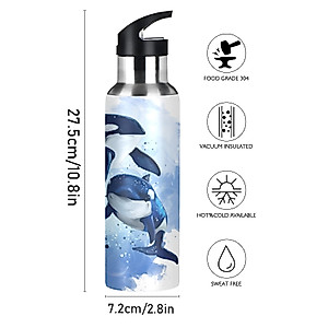 TropicalLife Insulated Water Bottle Watercolor Ocean Killer Whale Water Bottle with Straw Stainless Steel Bottle Vacuum Insulated Tumblers for School Sports