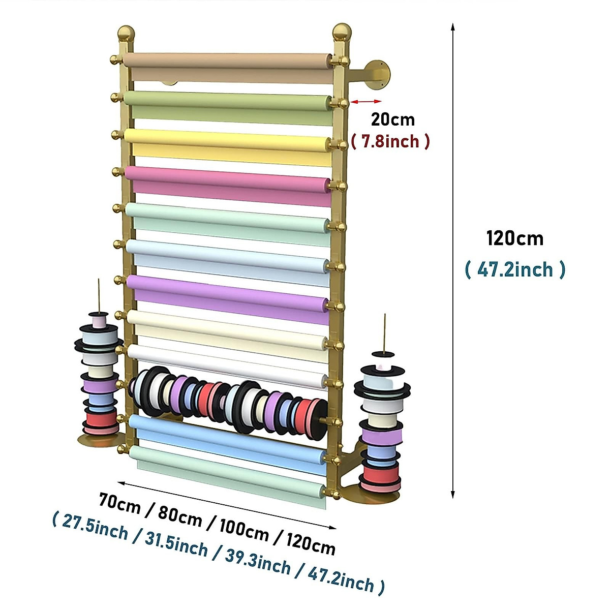 Wall Mounted Display Rack, Organizer for Wrapping Paper, Wallpaper and Wire Spool, 13-Layer Storage Shelf, with Detachable Tray and Crossbars (Color : Black, Size : 80x20x120cm)