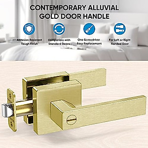TICONN Door Handle Heavy Duty, Reversible Square Door Lever for Bedroom, Bathroom and Rooms (Satin Brass, Privacy)