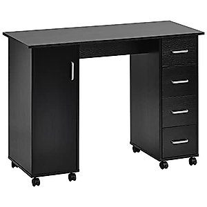 Home Office Desk with Storage, 41.73" Computer Desk with Four Drawers and A Door Modern Simple Style Writing Desk Gaming Sturdy Table Workstation for Home, Reading Room, Office, Bedroom - Black