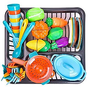 Play Dishes for Kids Kitchen, 54PCS Food Toys Play Food for Kids Kitchen Including Play Dishes Pots, Pans & Pretend Food Pretend Toys for Toddles