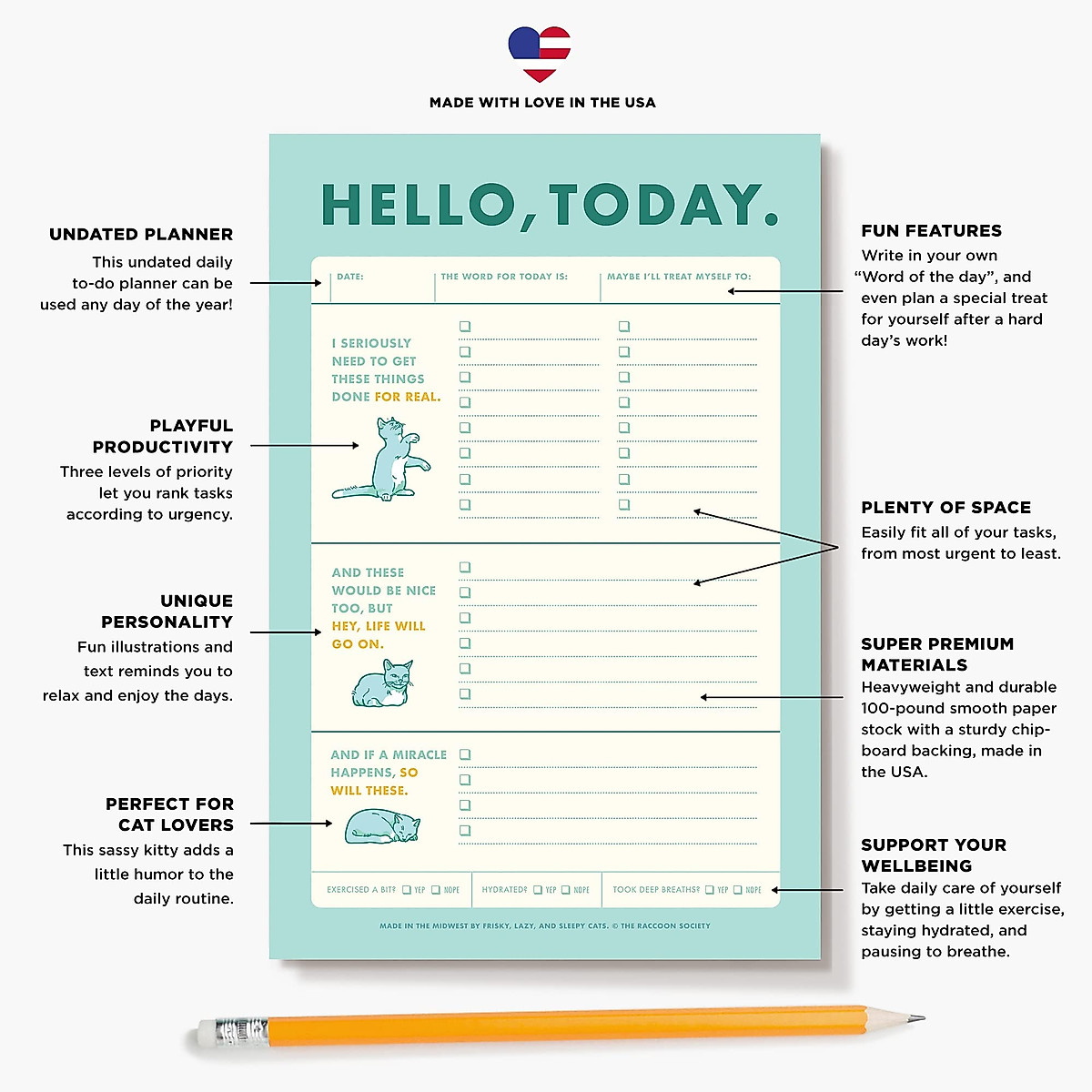 Curious Charts Commission Hello, Today - To Do List Pad - Kitty - 6 x 9 inches