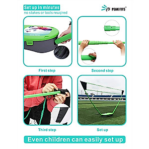 Peak Fits Portable Badminton Net Set,Folding Volleyball Badminton Net,4 Professional Graphite Badminton Racket,8 Racket Grip Tape,4 Shuttlecocks,Family Game,Kids Gift,Backyard Sports