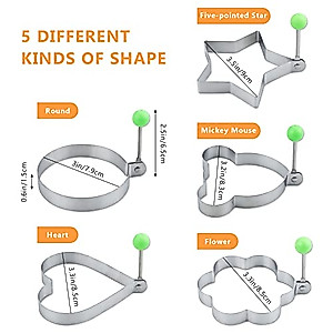 5 Pack Egg Rings, LEEFONE Stainless Steel Pancake Mold Set with Handle, Non-Stick Egg Maker Molds for Griddle Frying Cooking