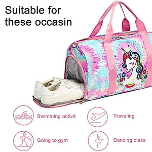 BLUBOON Duffle Bag Girls Kids Cute Gym Bag with Shoes Compartment & Wet Separation Waterproof Sports Overnight Travel Bag