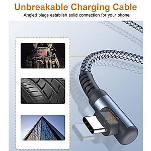 sweguard USB Type C Cable Right Angle [2-Pack, 6.6FT+6.6FT] iPhone 15 Charger Nylon Braided for iPhone 15 pro max Samsung Galaxy S23 S22 S21 Ultra S10 S9 S8 Plus Note 20 10 A54 Flip Pixel LG Moto PS5