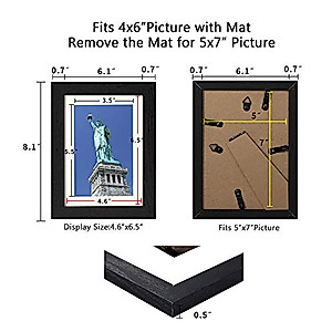 BAIJIALI 5x7 Picture Frame Distressed Farmhouse Wood Pattern Set of 4 with Tempered Glass,Display 4x6 Photos with Mat or 5x7 Without Mat, Horizontal and Vertical Formats for Wall and Table Mounting,Multicolour