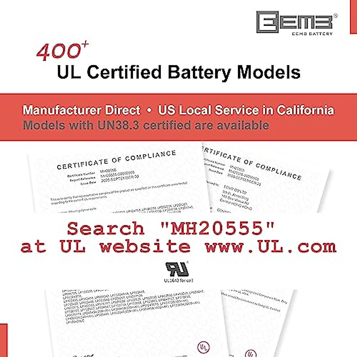 EEMB Lithium Polymer Battery 3.7V 820mAh 653042 Lipo Rechargeable Battery Pack with Wire JST Connector for Speaker and Wireless Device- Confirm Device & Connector Polarity Before Purchase