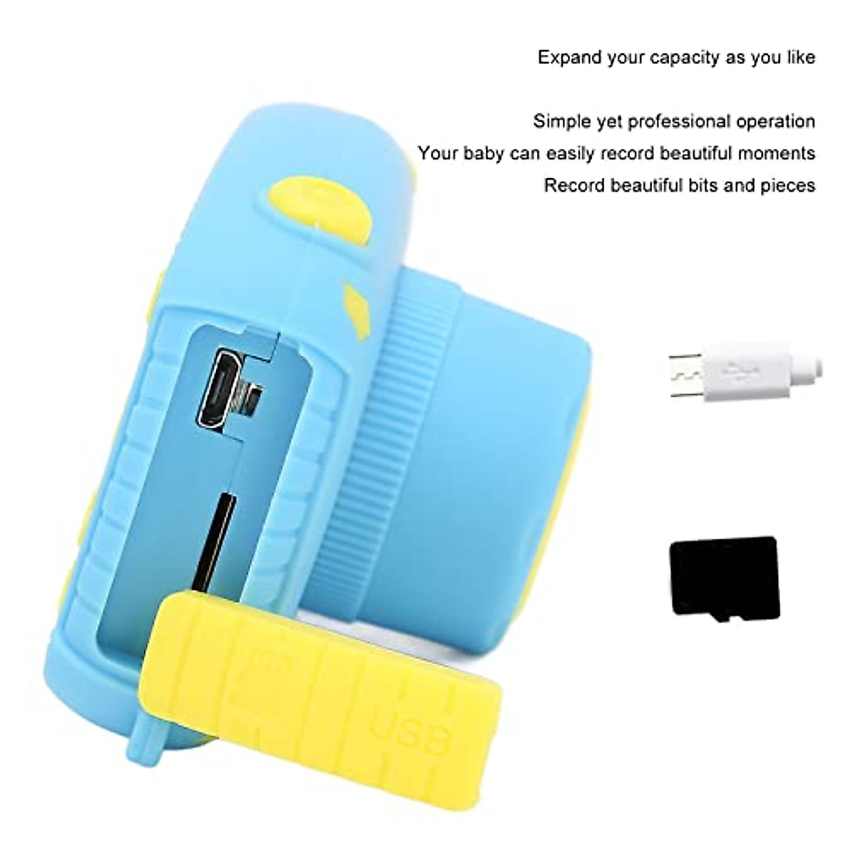 Kids Cartoon Camera, Front and Rear Dual Cameras Kids Camera Eco Friendly Multiple Fun Photo Frames ABS for Outdoor for 3‑10 Years Old Kids (Yellow)