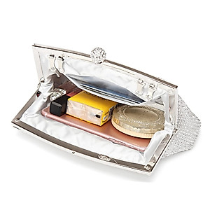 Mogor Women's Rhinestone Retro Crystal Clutch Bling Glitter Wedding Party Bridal Handbag Elegant Formal Evening Bag(Silver)