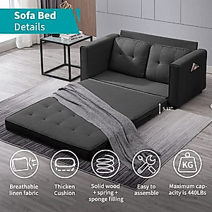 BALUS 3-in-1 Convertible Sofa Bed, Loveseat Sleeper Cot, 84" Tri-Fold Multi-Function Modern Sofa Bed Couch, Folding Mattress Sofa Bed for Guests, Futon for Living Room, Floor Sofa Bed (Dark Gray)