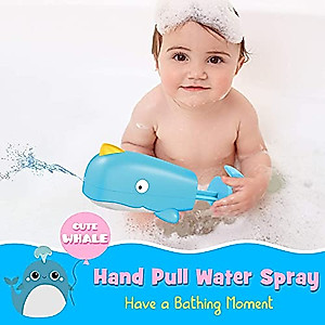 Bath Toys for Toddlers, 3 Pcs Baby Bath Toys - Wind-up Fish Bathtub Set, Spray Water Cloud & Hand-Pull Whale - Water Gun Bath Birthday Gifts for Kids