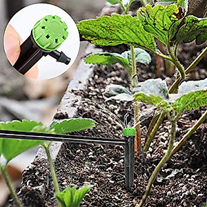 Kalolary 100PCS Green Irrigation Drippers Drip Emitters, Micro Spray Adjustable 360 Degree Full Circle Pattern Water Flow Sprinkler Fits 1/4 (4-6mm) Irrigation Tubing for Garden Irrigation