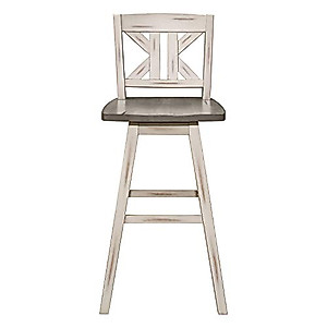 Swivel Pub Bar Height Stools Set of 2, Modern Solid Wood Kitchen Bar Height Stools with Backs, High Back, Swivel Seat, Footrest for Kitchen Island, Easy Assembly, Divided X-Back, 29"SH, White