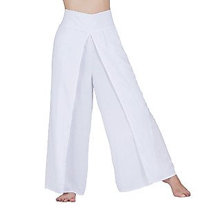 LOFBAZ Slit Leg Palazzo Yoga Pants for Women Girls Maternity Summer Beach Pajama High Waisted Boho Harem Pants Womens Clothing Solid White S