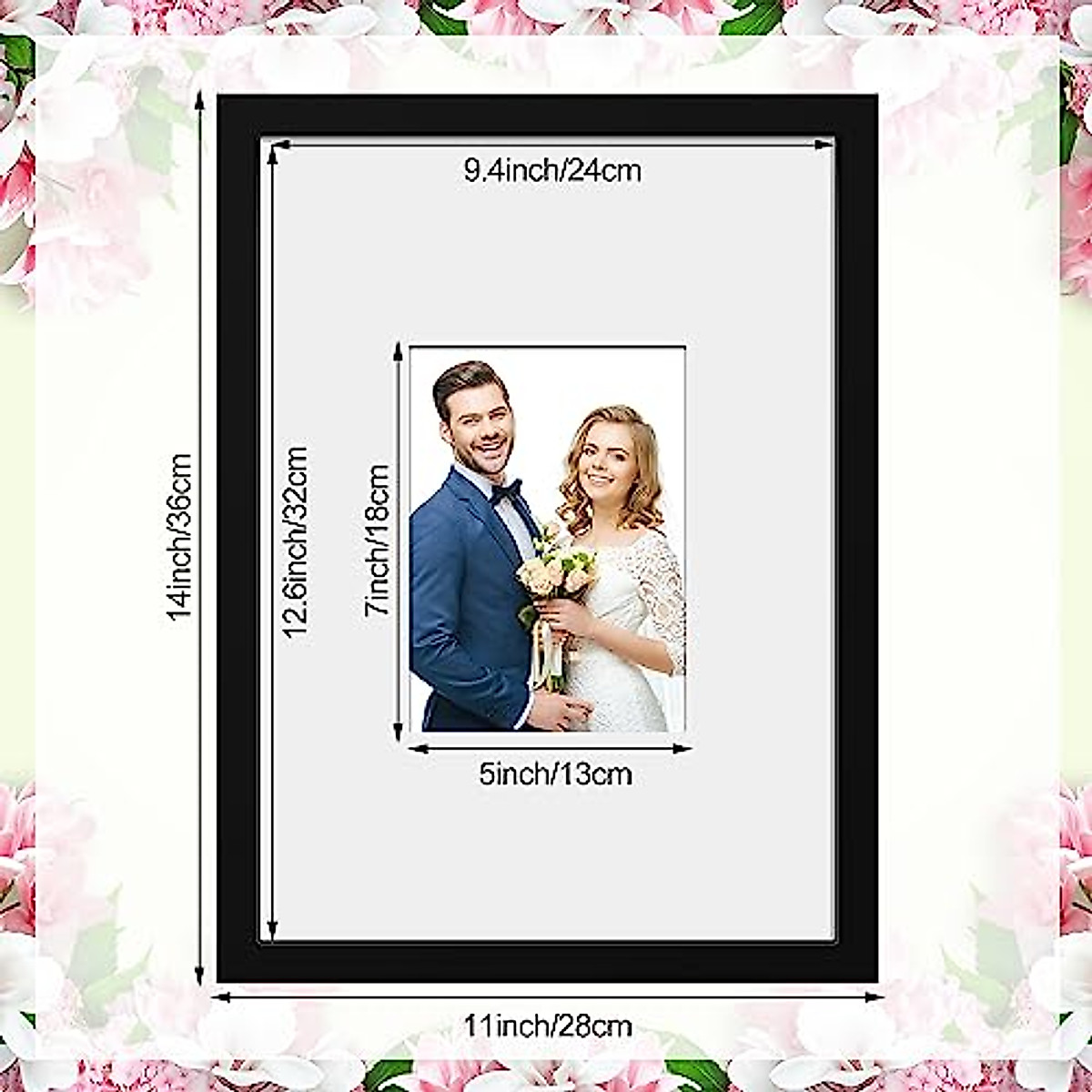 2 Pack 14 x 14 Inch Wedding Signature Picture Frame Displays 5x7 Photo with 2 Pcs Signature Pen for Wedding, Celebrations and Graduation, Black Wood Frame for Wall Hanging (11 x 14 Inch)