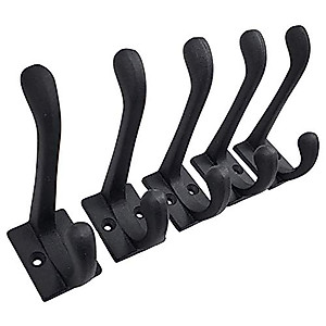 Claimed Corner Cast Iron Coat Hooks - Wall Mounted Rustic Farmhouse Matte Black Cast Iron DIY Coat Towel Hat Scarf Bags Hook 5-Pack
