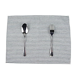 INFEI Plain Striped Cotton Linen Blended Dinner Cloth Napkins - Set of 12 (40 x 30 cm) - for Events & Home Use (Ocean)