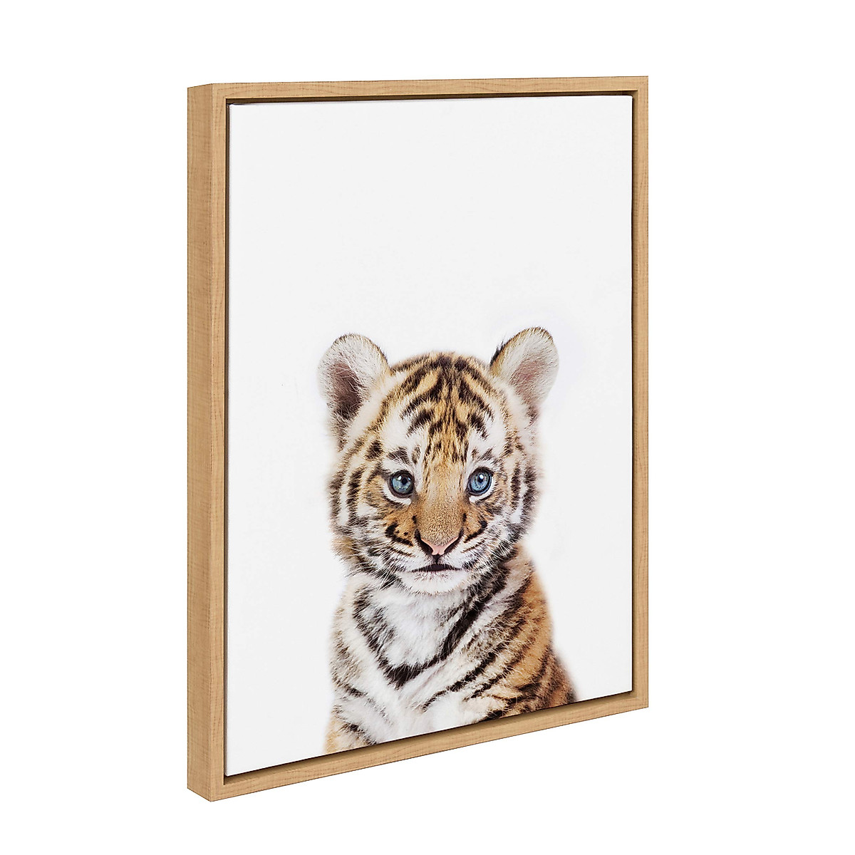 Kate and Laurel Baby Tiger Portrait Framed Canvas Wall Art by Amy Peterson, 18x24 Natural, Cute Baby Animal Home Decor