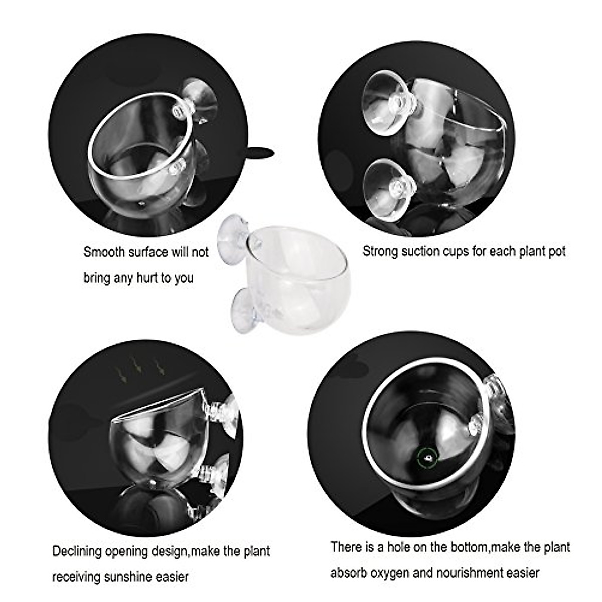 Crystal Glass Aquatic Plant Cup Pot Holder,Fashionclubs Aquarium Tank Live Plant Glass Pot Red Shrimp Holder with 2 Suckers,Fish Tank Aquascape Decor,2-Pack