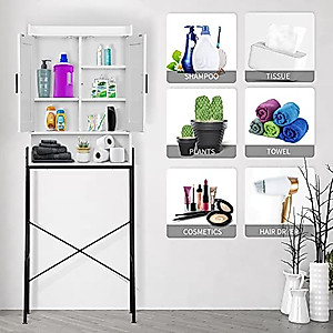 apexnova Over The Toilet Storage Cabinet, Wooden Space-Saving Bathroom Organizer Shelf Over Toilet Storage Rack with Double Door and Adjustable Feet