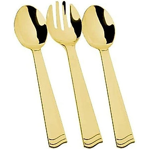 Lillian Collection Premium Gold Polished Serving Utensils - Pack of 3 - Extra Heavy Weight Plastic for Parties & Events