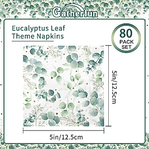 Sage Green Disposable Paper Napkins 3-ply Bathroom Eucalyptus Beverage Napkins for Sage Greenery Baby Shower Party Wedding Dinning Decor（5"X5" in, 80-Pack)