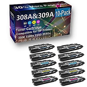 10-Pack (4BK+2C+2Y+2M) Compatible High Yield 308A (Q2670A Q2671A Q2672A Q2673A) Toner Cartridge use for HP 3550n Printer