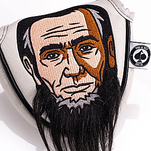 Pins & Aces President Lincoln Premium Golf Club Headcover - Quality Leather, Hand-Made Funny Head Cover - Style and Customize Your Golf Bag - Tour Inspired, Abe Lincoln Golf Design (Mallet)