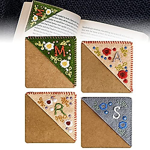 School Supplies 4PCS Hand Embroidered Corner Bookmark Hand Stitched Felt Corner Bookmark Letter Embroidery Bookmarks Felt Triangle Bookmark Gifts for Women Kids Teachers Students Book Lovers